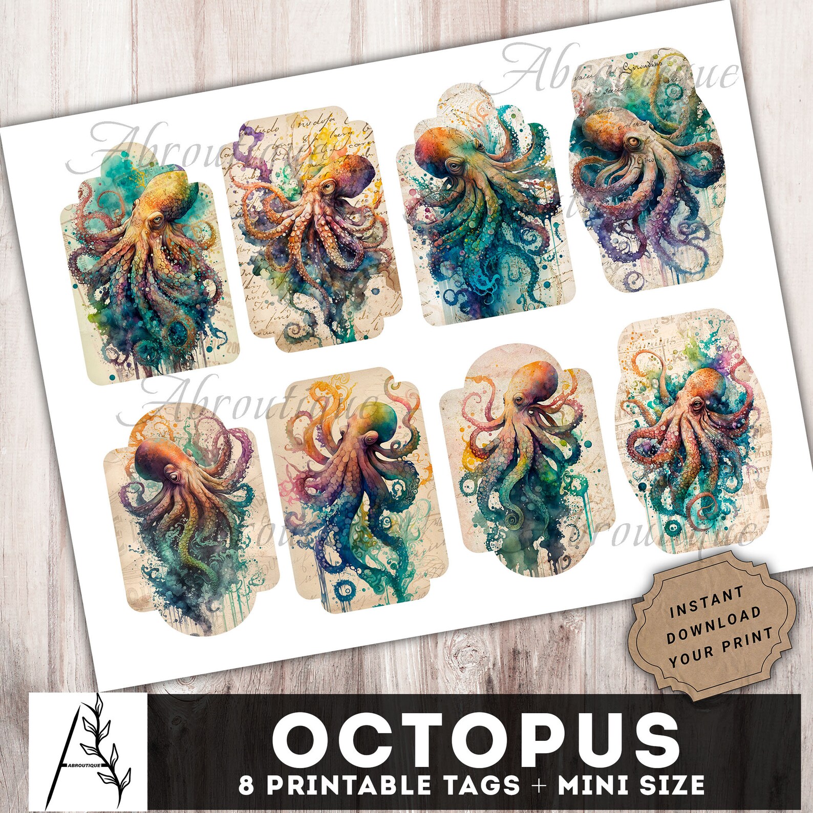 Octopus Junk Journal Tags Vintage Octopus Tag Digital - Etsy