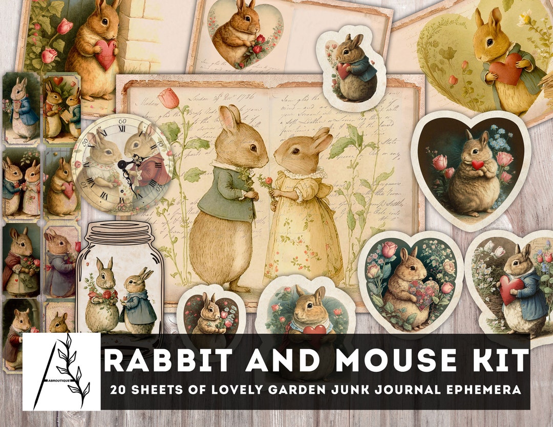Rabbit Junk Journal Kit, Mouse Junk Journal, Bunny Printable Valentine ...