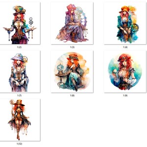 Steampunk Witches Clipart, 12 PNG Watercolor Wizard Bundle, Steampunk ...