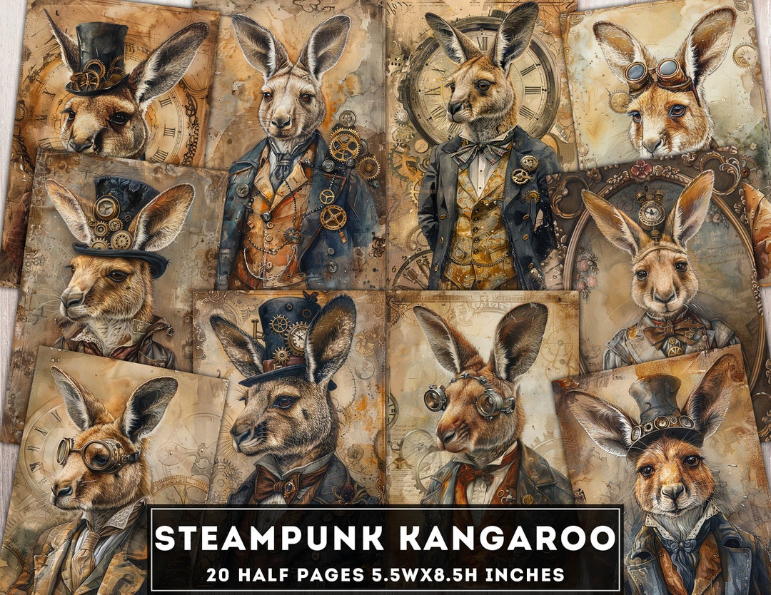 Steampunk Kangaroo Half Pages, Steampunk Junk Journal Kit, Vintage ...