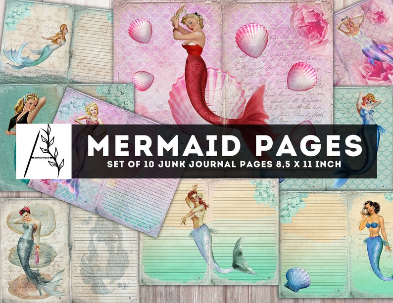 Mermaid Junk Journal Pages Mermaid Lined Paper Mermaid - Etsy
