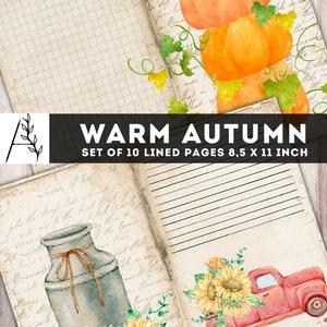 Warm Autumn Fall Lined Printable Pages Junk Journal Paper Autumn ...