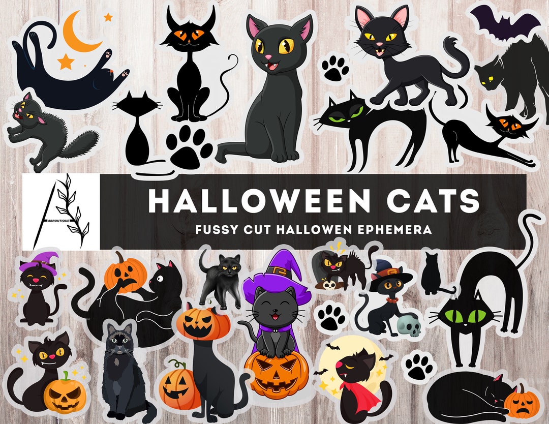 Halloween Cats Fussy Cuts, Junk Journal Halloween, Paper Cutouts ...