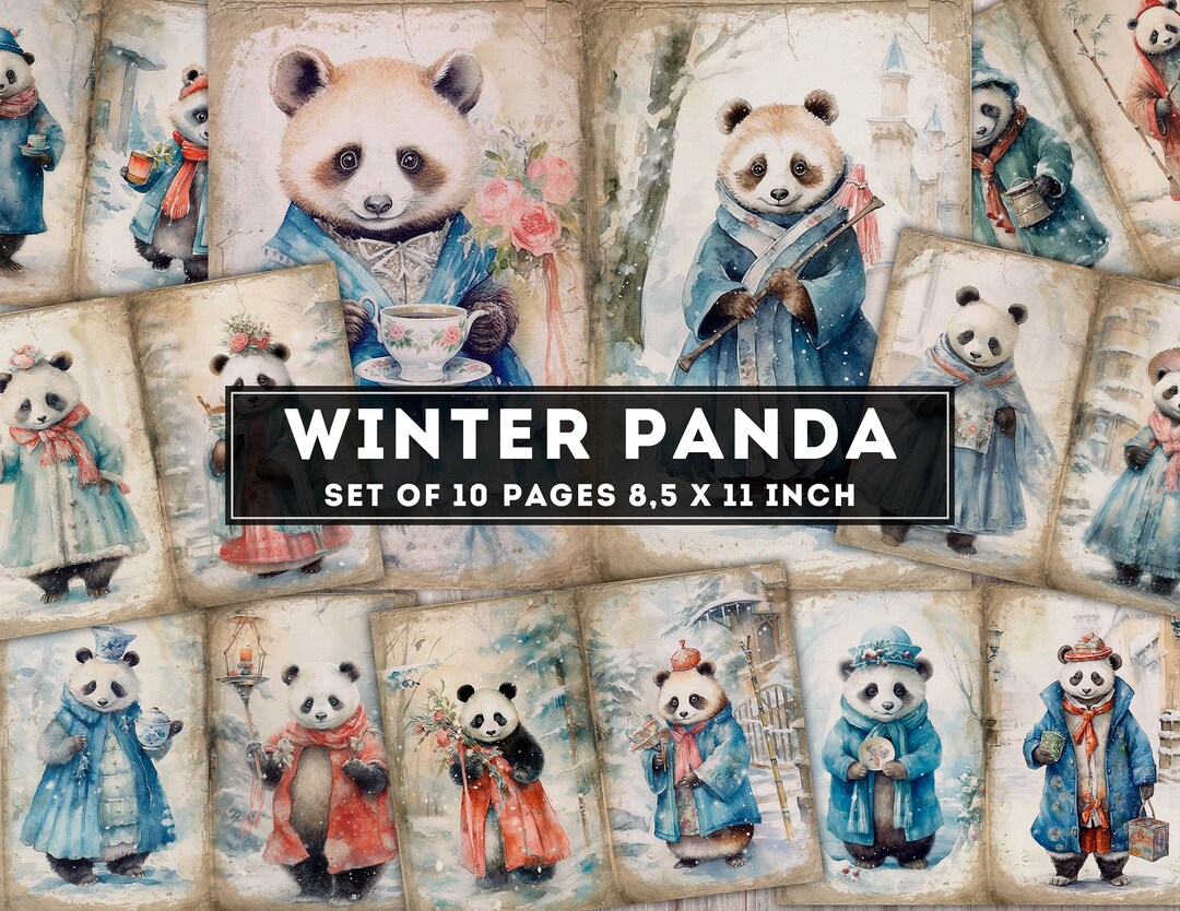 Winter Panda Junk Journal Kit: Christmas Ephemera (digital Download) - Etsy