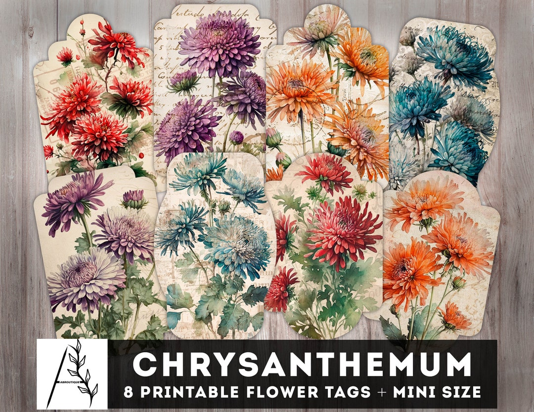 Chrysanthemum Tags, Floral Journaling Labels, Junk Journal Tags ...