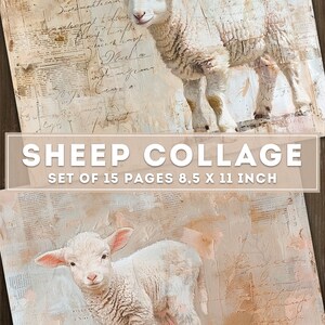 Sheep Collage, Animal Print, Mixed Media Pages, Junk Journal Ephemera ...