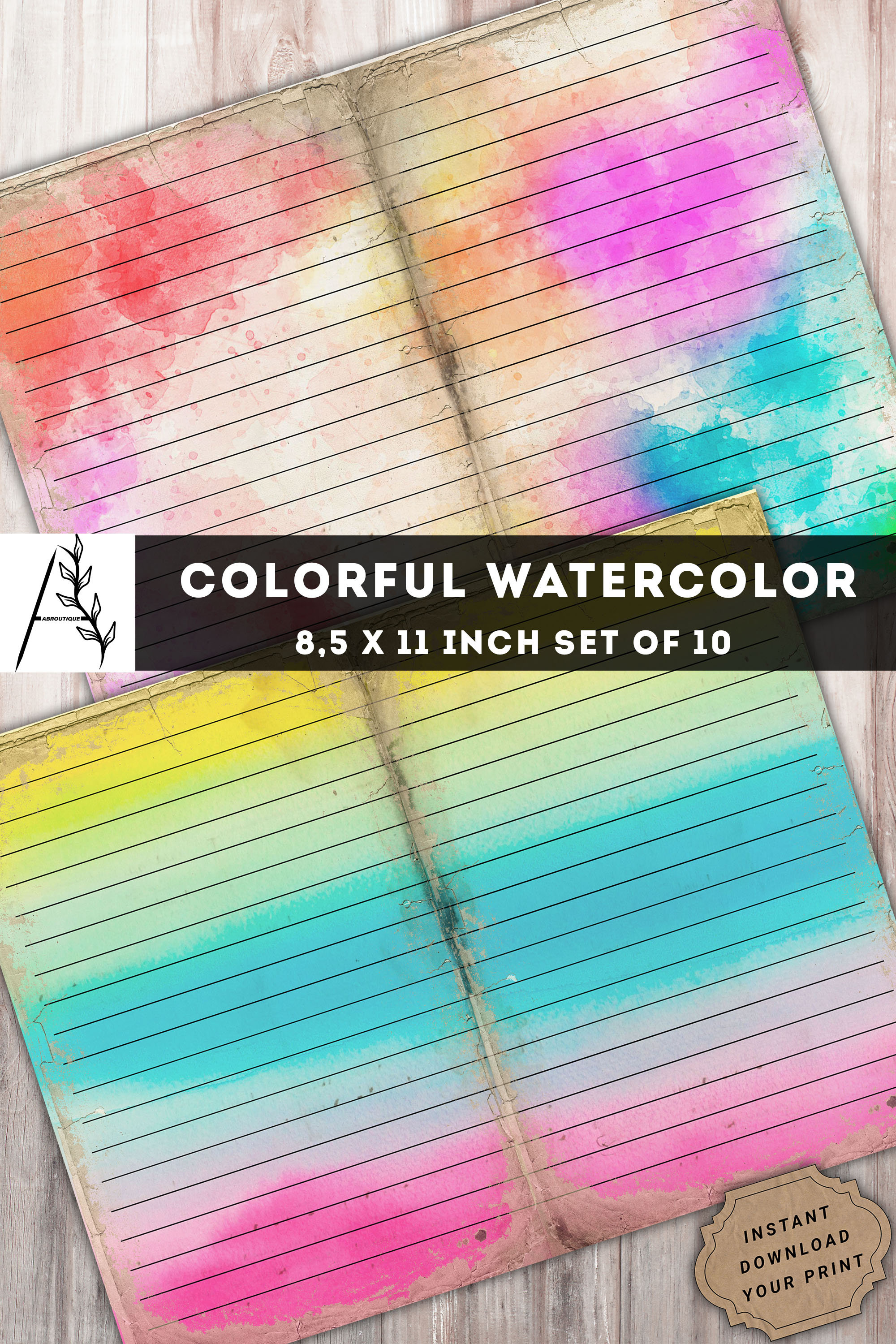 Colorful Watercolor Paper Watercolor Lined Pages Lined Junk - Etsy