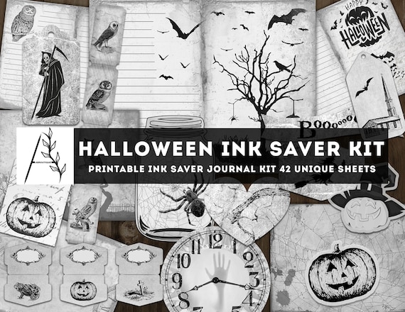 Ink Saver Halloween Junk Journal Kit Clocks Tickets Fussy - Etsy
