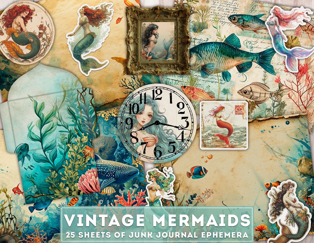 Vintage Mermaids Junk Journal Kit, Printable Digital Project, Fairy ...