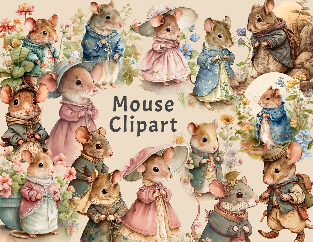 Vintage Mouse Junk Journal, Mouse 15 PNG Clipart, Garden Mouse ...