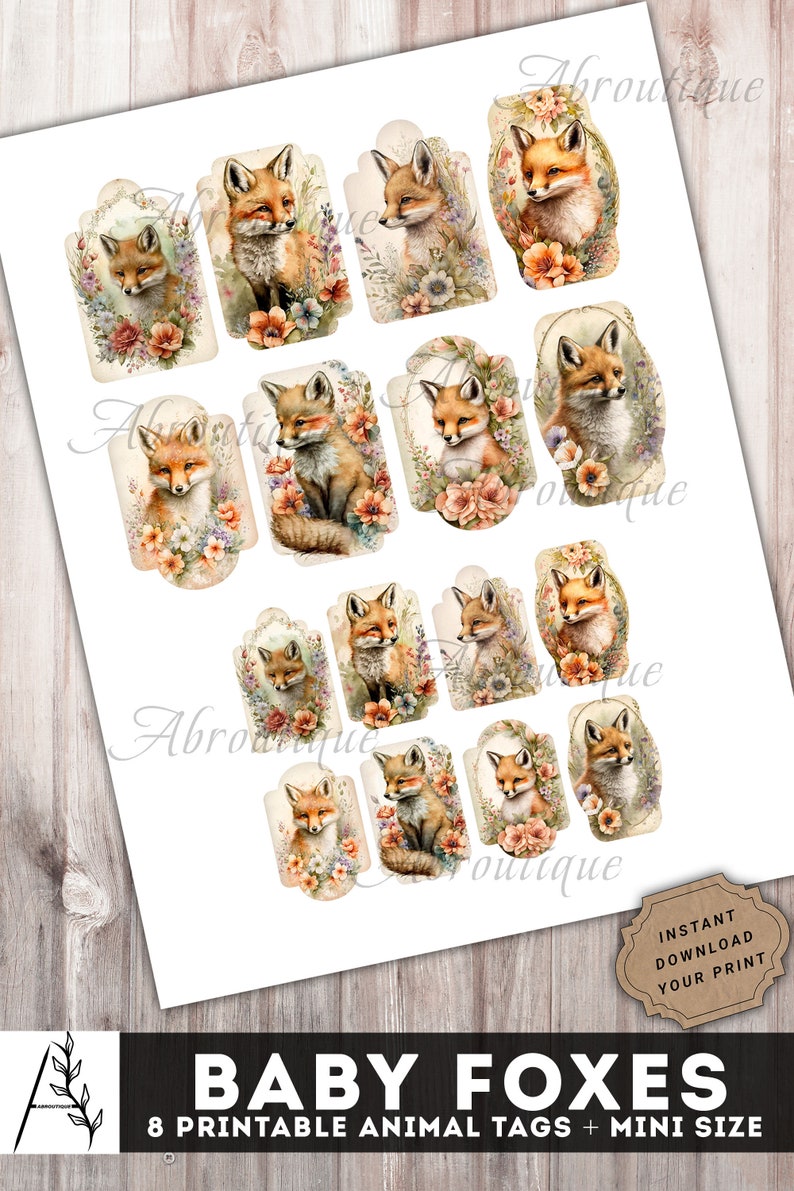 Baby Foxes Junk Journal Tags Vintage Fox Tag Digital - Etsy