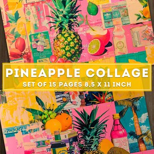 Pineapple Collage, Junk Journal Kit, Colorful Vintage Exotic Fruit ...
