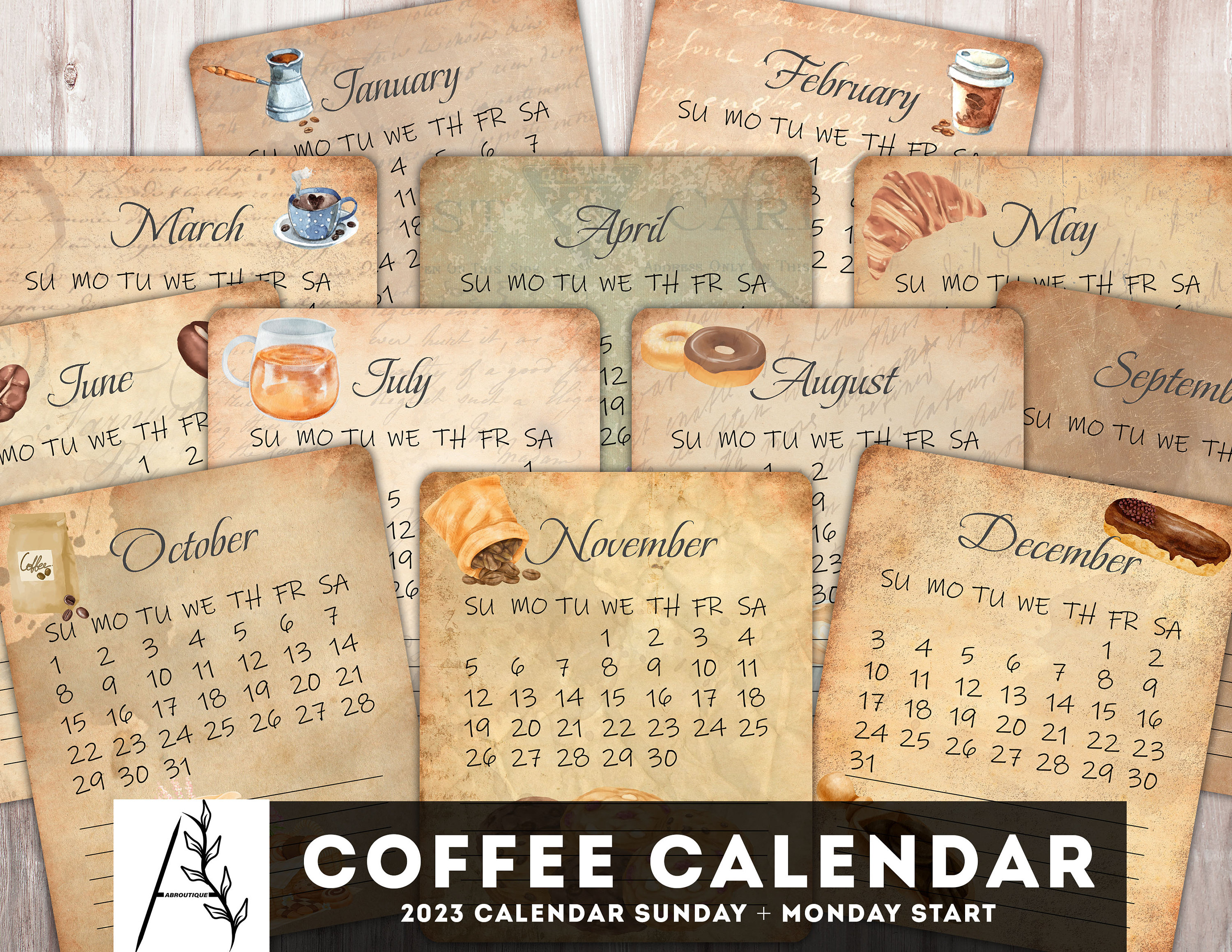 Coffee Calendar 2023 Printable Calendar 2023 Junk Journal - Etsy Australia