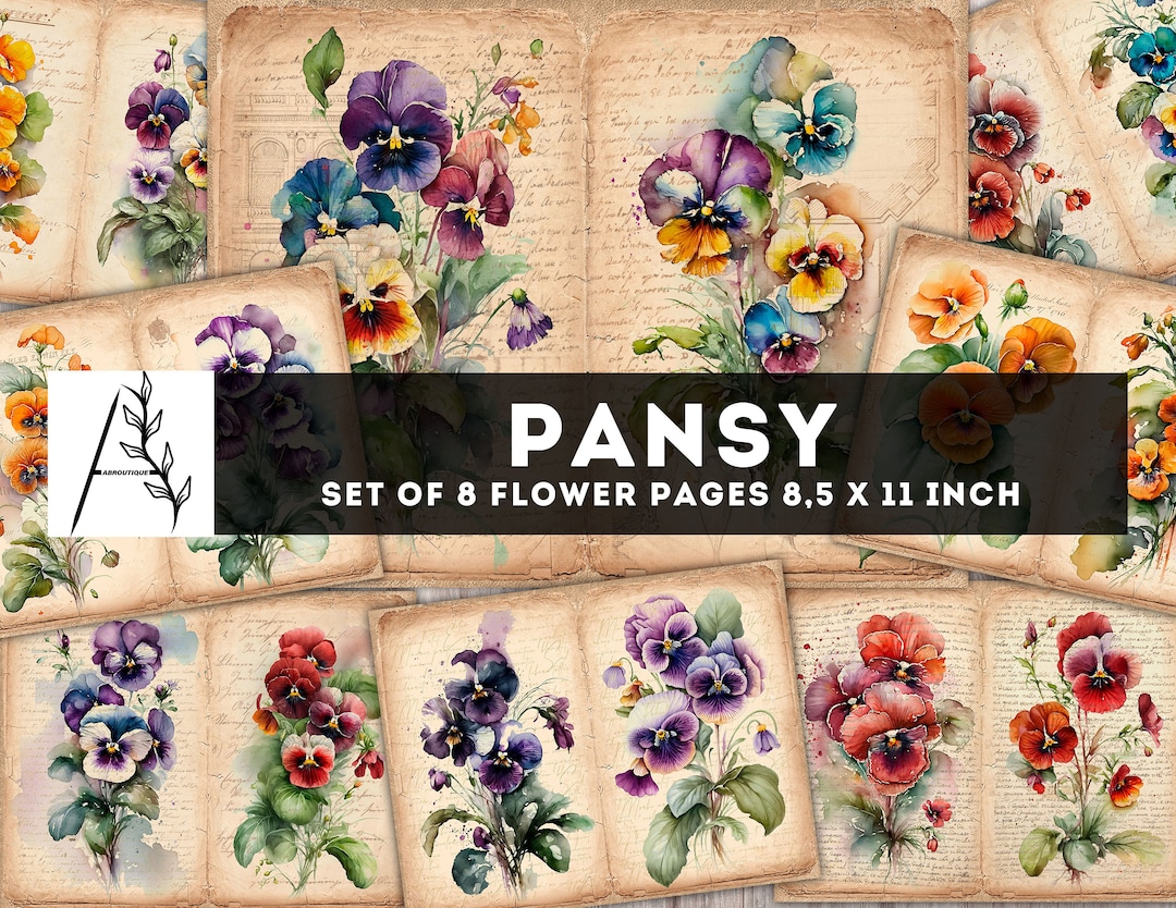 Pansy Junk Journal Kit, Pansy Journal Printable Pages, Junk Journal Supplies, Floral Digital ...
