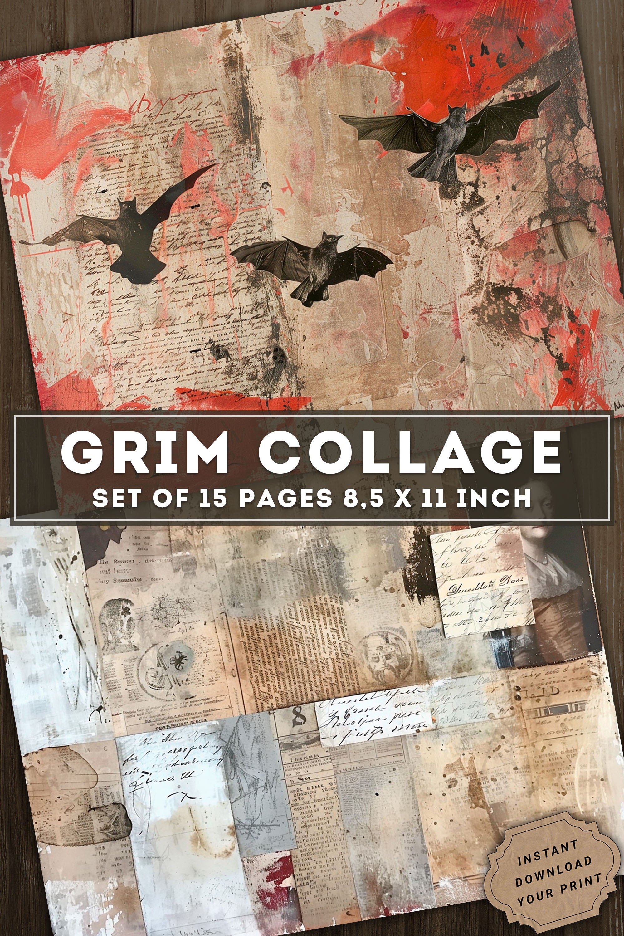 Grim Collage Paper, Horror Mixed Media Collage, Junk Journal Ephemera ...