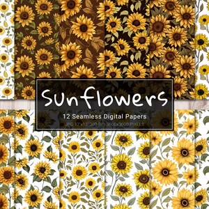 Sunflowers Digital Paper Pack, Autumn Seamless Patterns, Printable ...