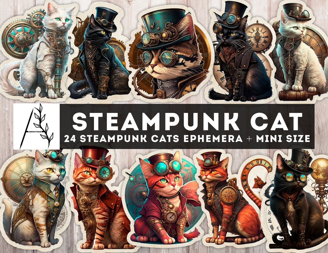 Steampunk Cats, Steampunk Printables, Steampunk Kitty, Junk Journal ...