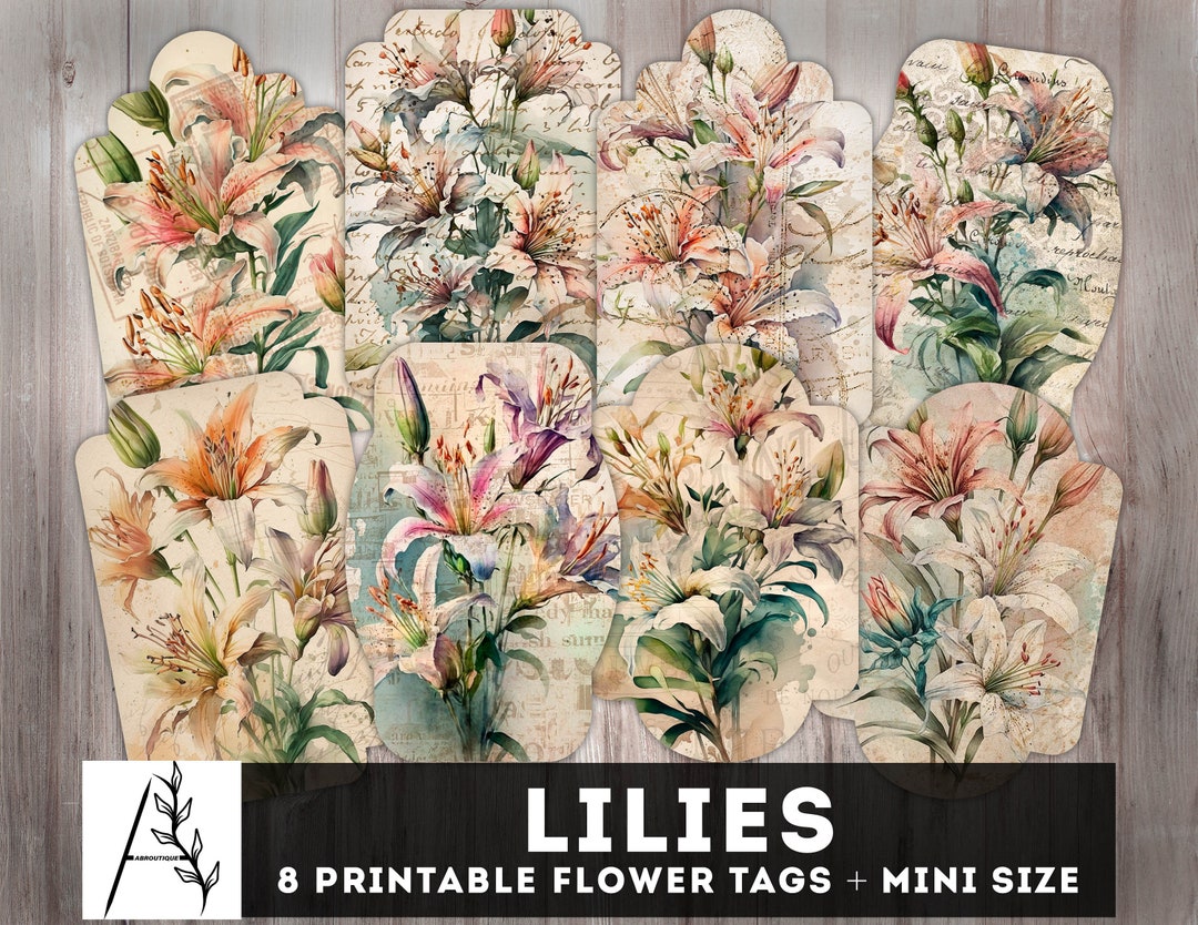Lilies Tags, Floral Journaling Labels, Junk Journal Tags, Flowers ...