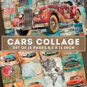 Cars Collage Paper, Vintage Cars Art Paper, Junk Journal, Cars Ephemera ...