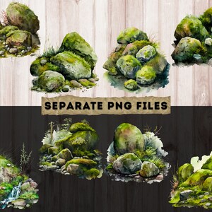 Watercolor Moss 23 PNG Clipart, Stones With Moss, Stumps With Moss ...