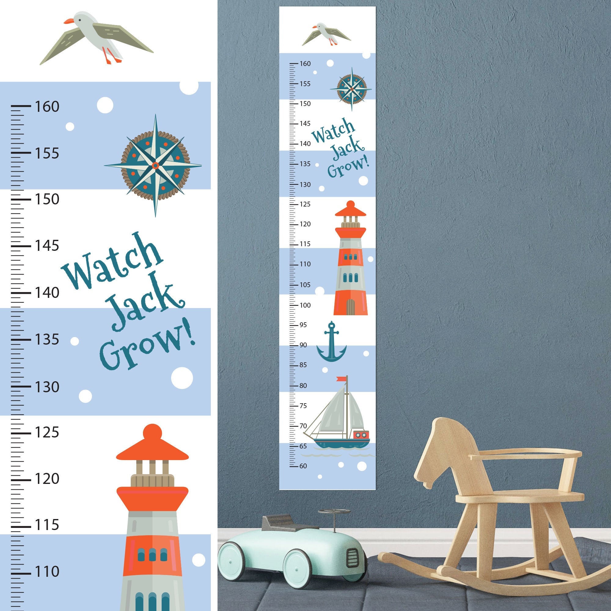 Nautical Boat Growth Chart Wall Decal Kids Room Growth Chart - Etsy ...