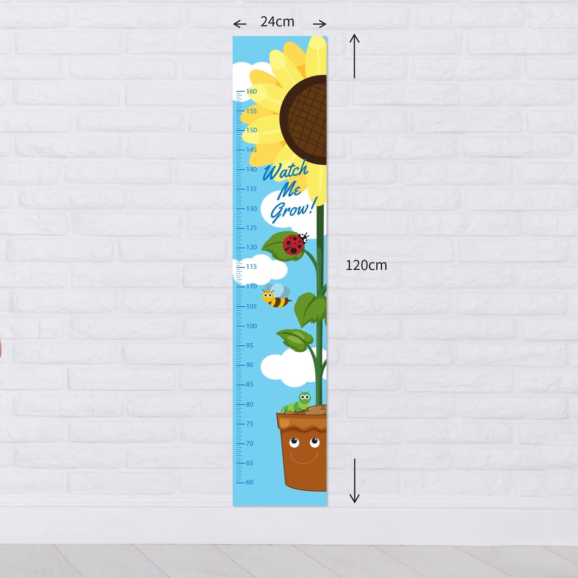 Sunflower Growth Chart Wall Decal, Kids Room Growth Chart Wall Sticker ...