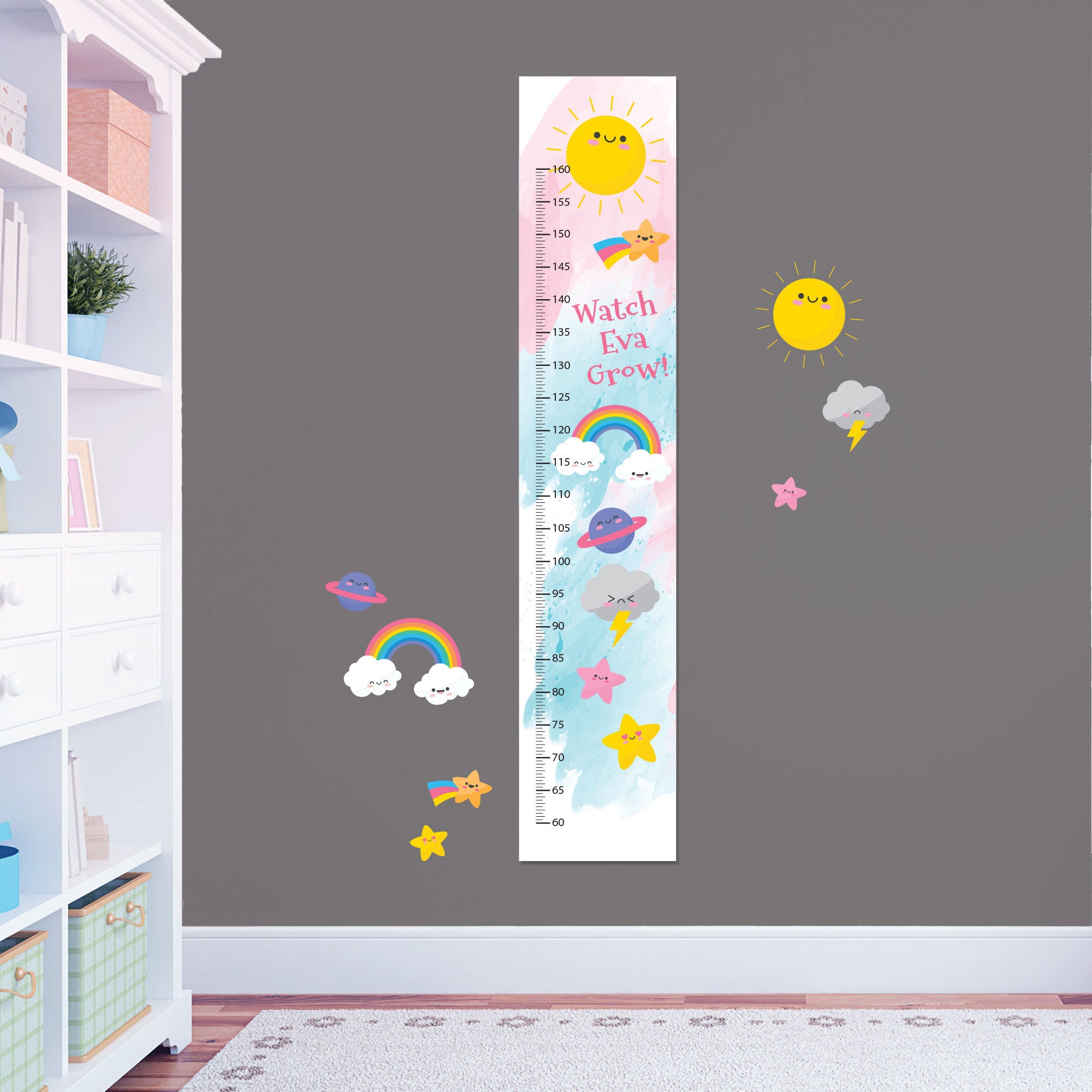 Cute Rainbow Growth Chart Wall Decal, Kids Room Growth Chart Wall ...