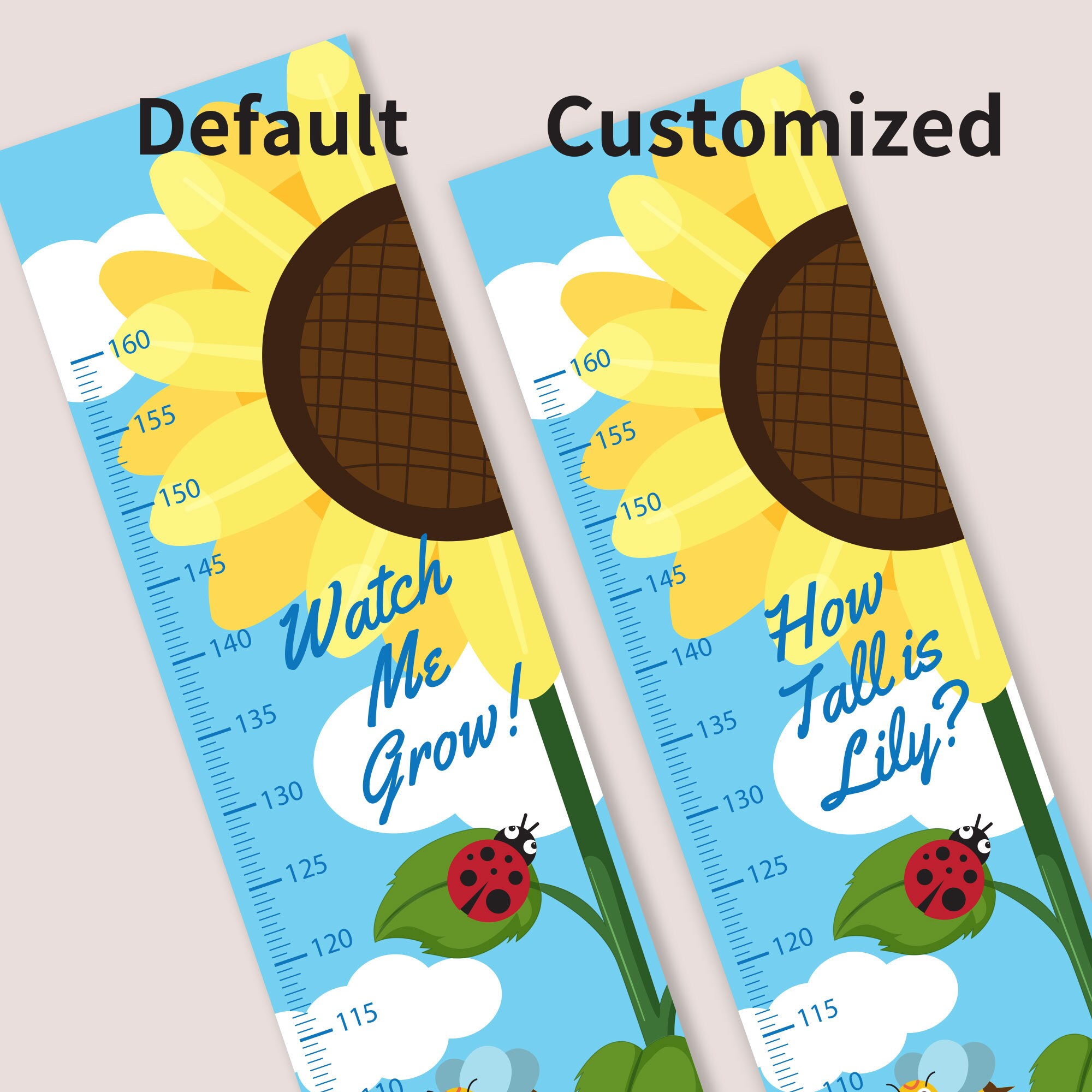 Sunflower Growth Chart Wall Decal, Kids Room Growth Chart Wall Sticker ...