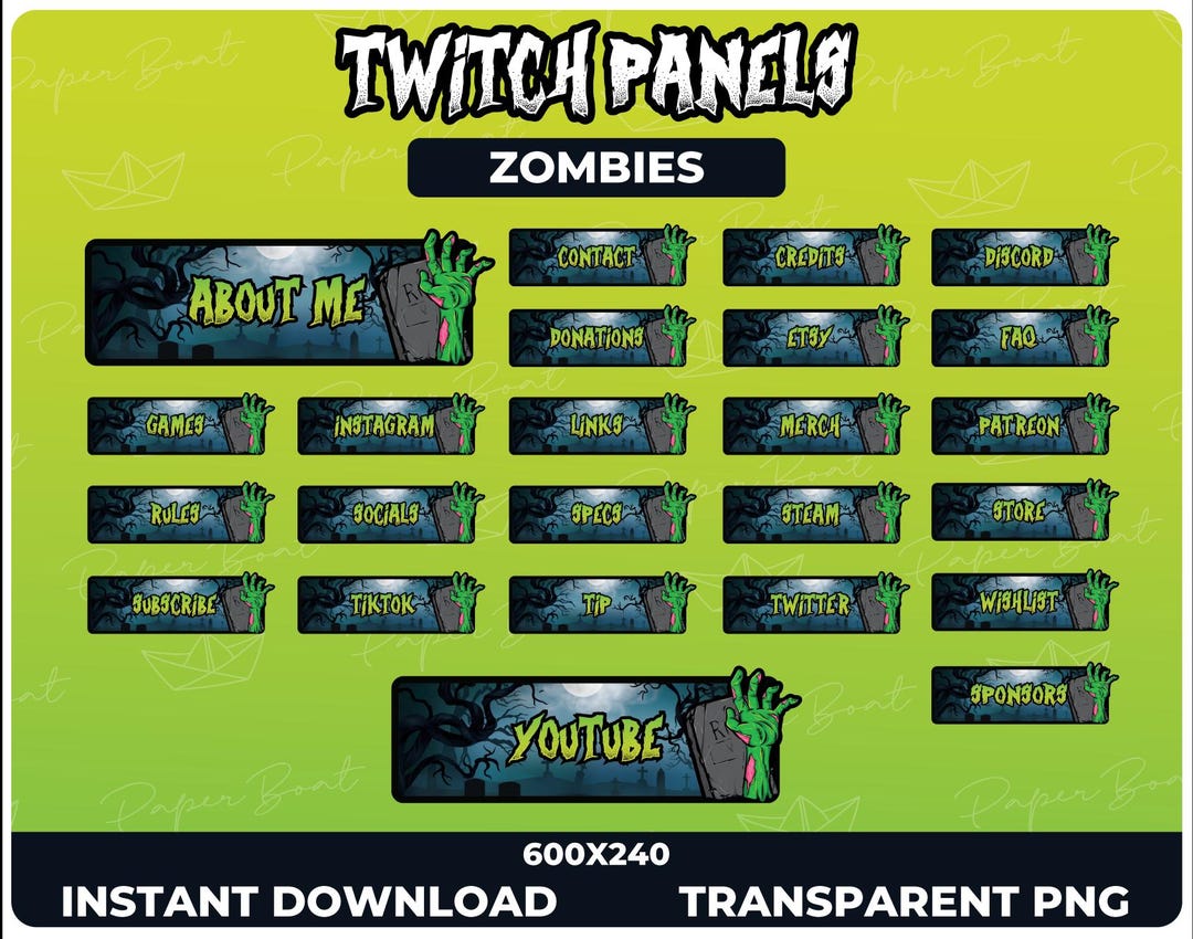 24 Green Zombie Hand Tombstone Stream Panels | Twitch | Gaming | Just ...