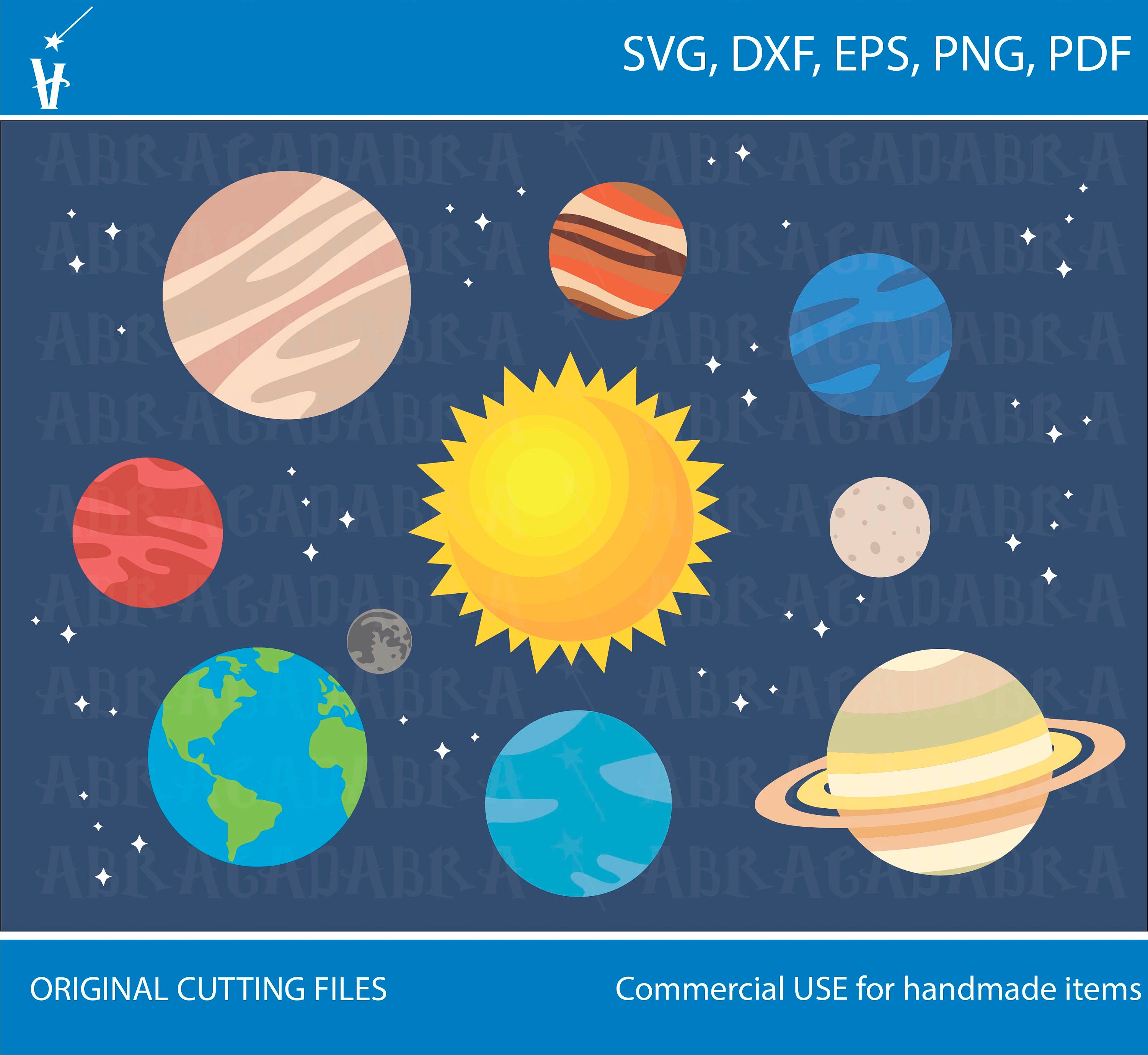 Solar System planets clipart svg digital collage printable | Etsy