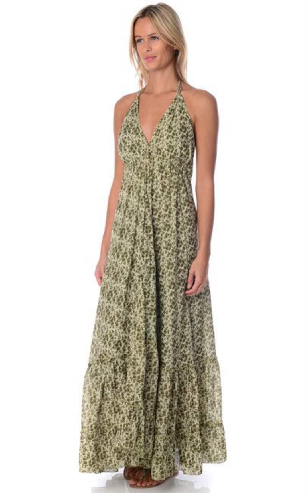 Robe Maxi en coton Boho floral pistache, vêtements de villégiature ...