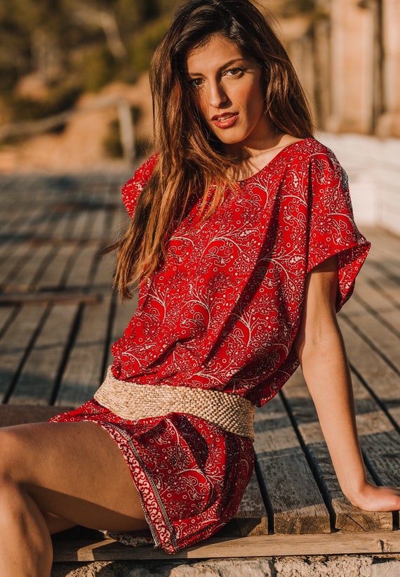 Rotes Kurzes Kleid Boho Kleid Sommerkleid Strandkleid - Etsy