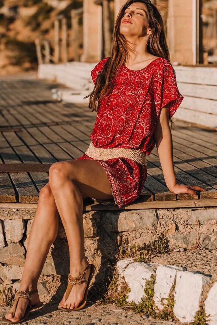 Rotes Kurzes Kleid Boho Kleid Sommerkleid Strandkleid - Etsy.de