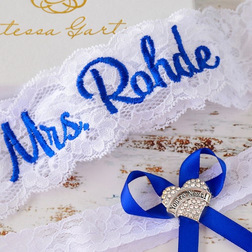 Royal Blue Beaded Lace Garter Set Bridal Blue Garter Wedding - Etsy