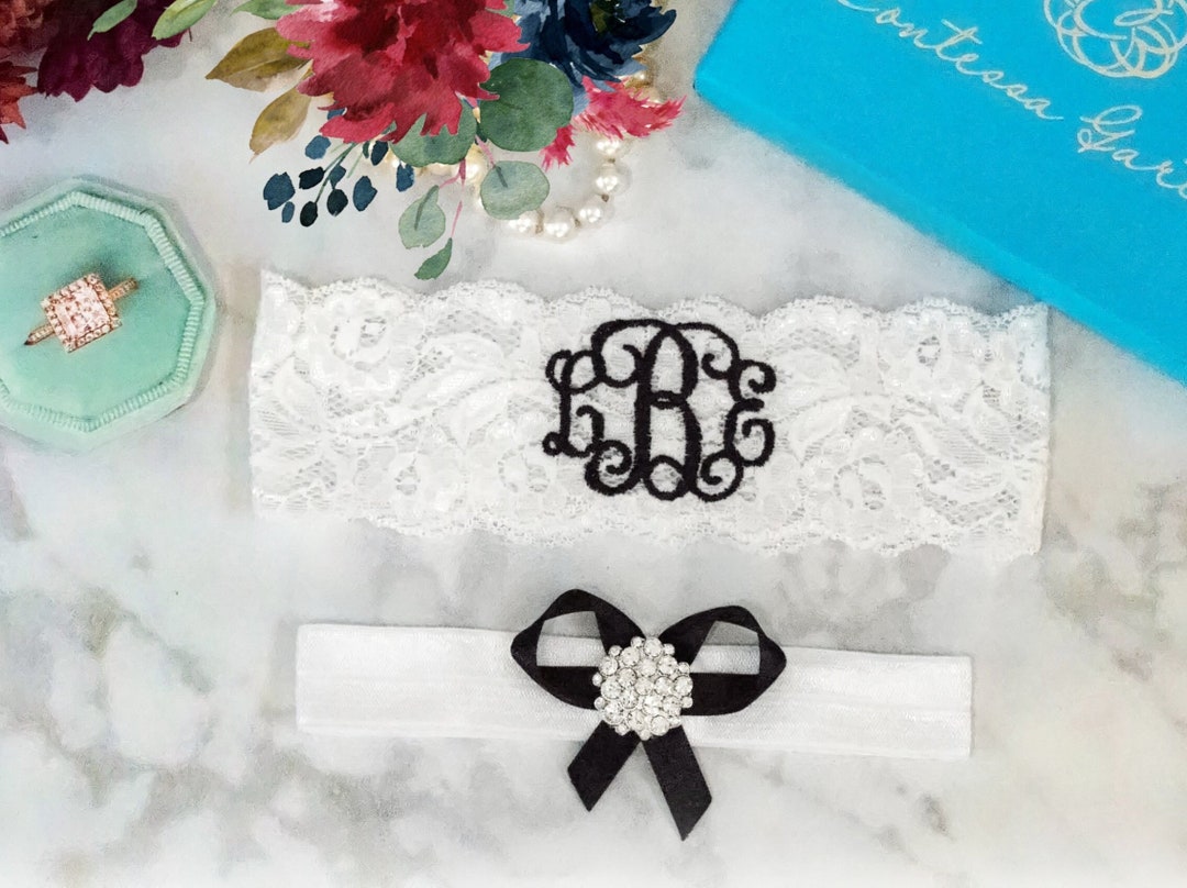 Black Wedding Garter Personalized Bridal Garters Monogrammed Non Slip ...