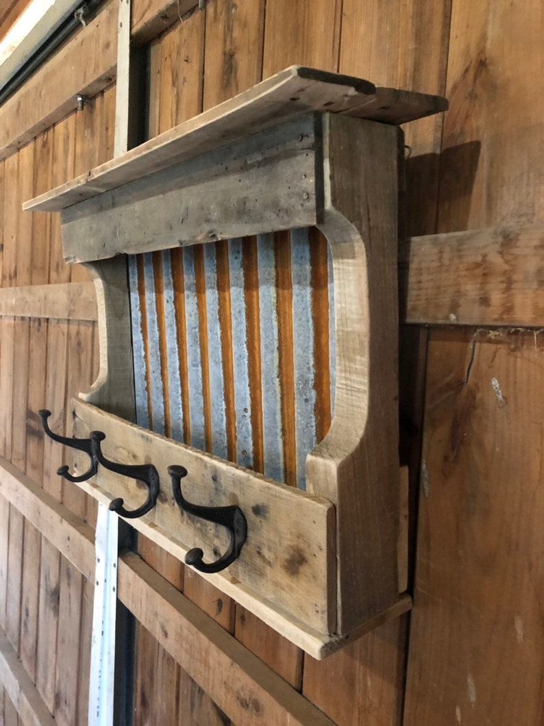 Rustic Reclaimed Pallet Wood and Barn Tin Coat Rack - Etsy