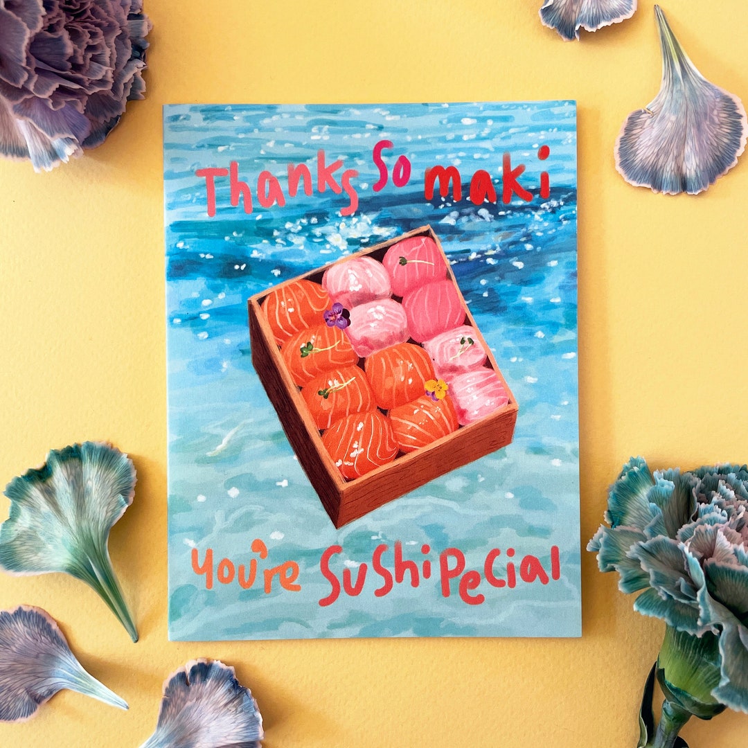 Sushi and Sashimi Art Thank You Greeting Card Meme Art Card With ...
