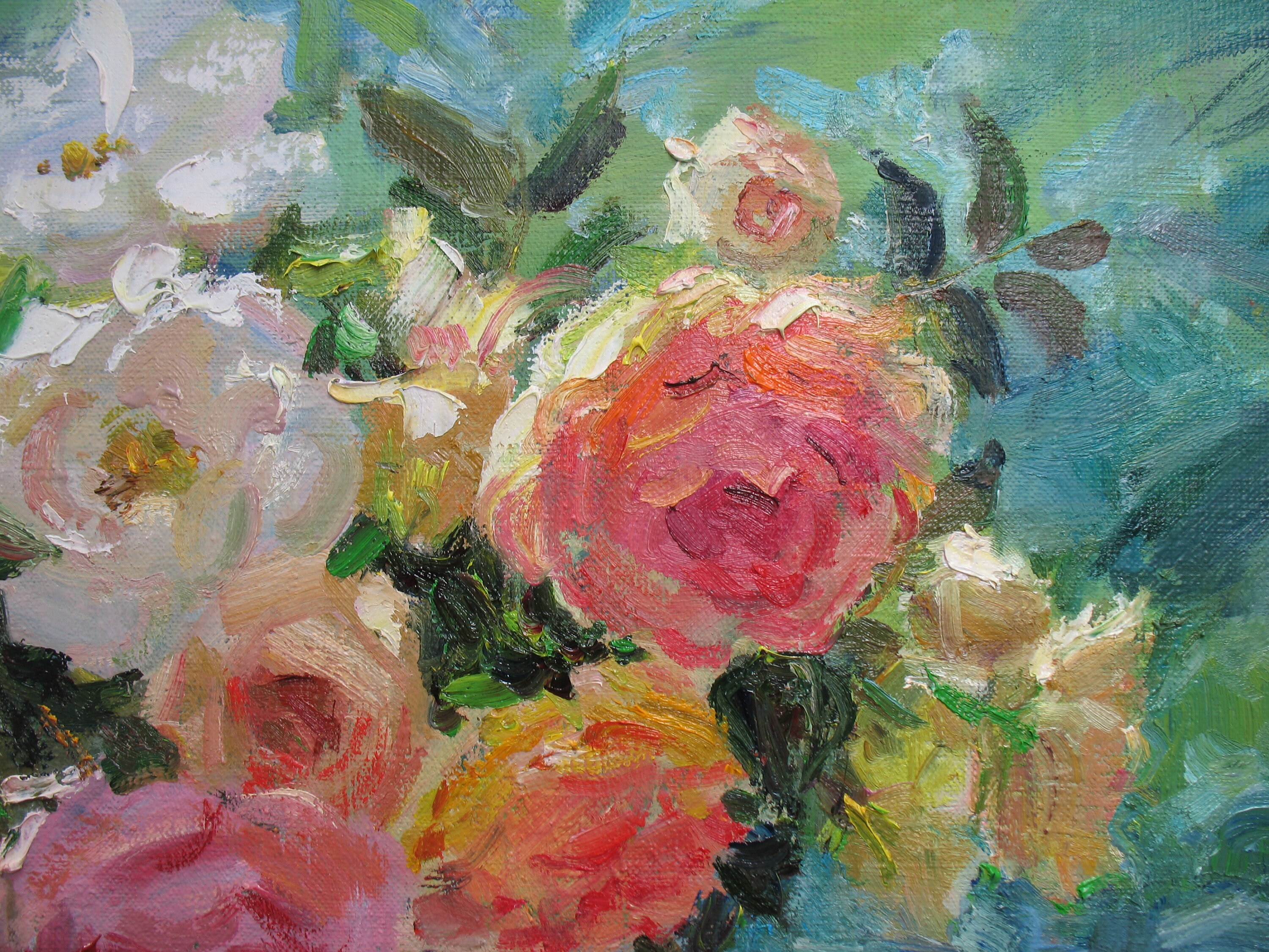 Pink and Cream Roses Original Floral Artwork Impressionism - Etsy