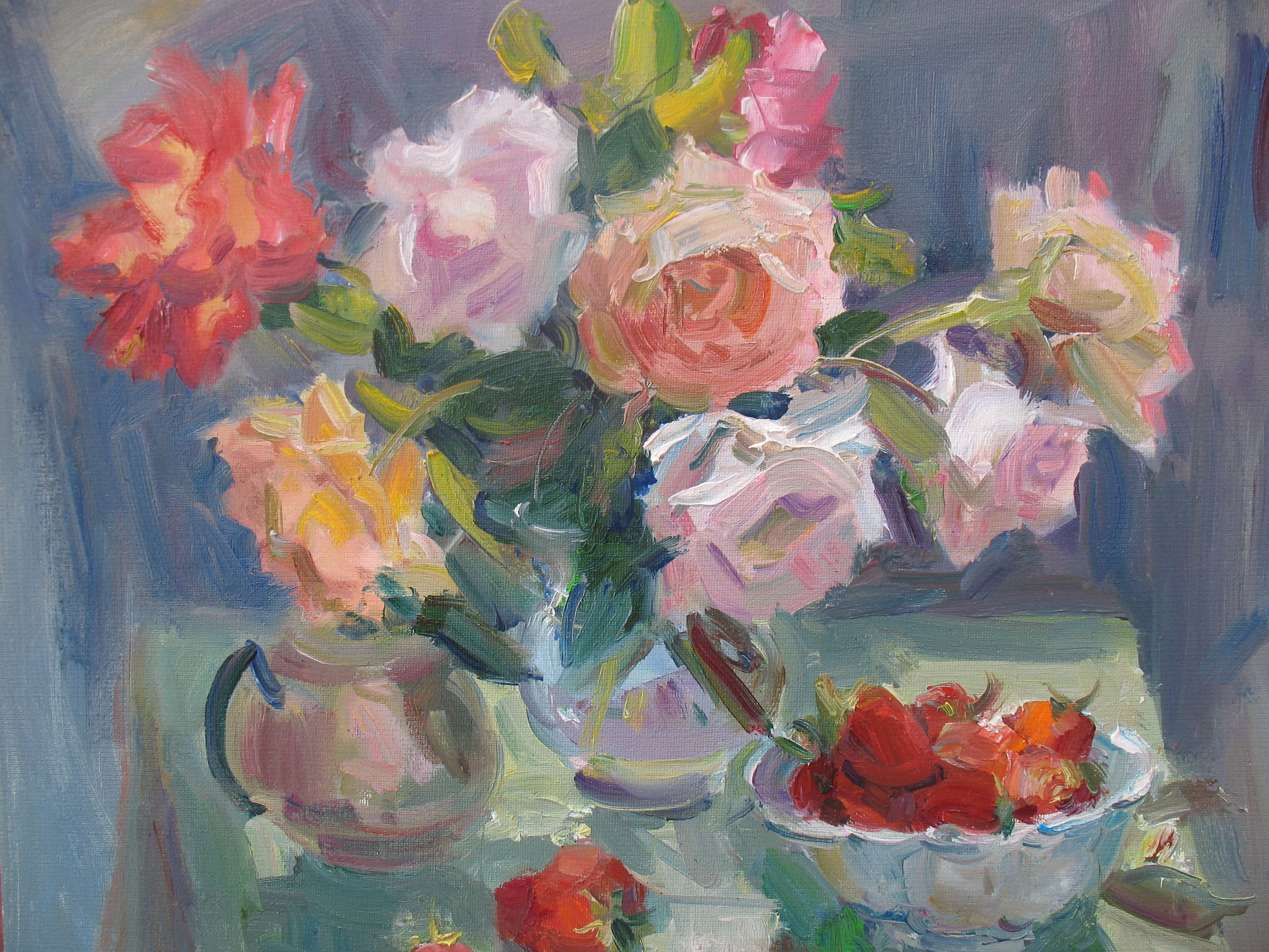 Roses in vase Red roses Still life with fruits Summer flowers | Etsy