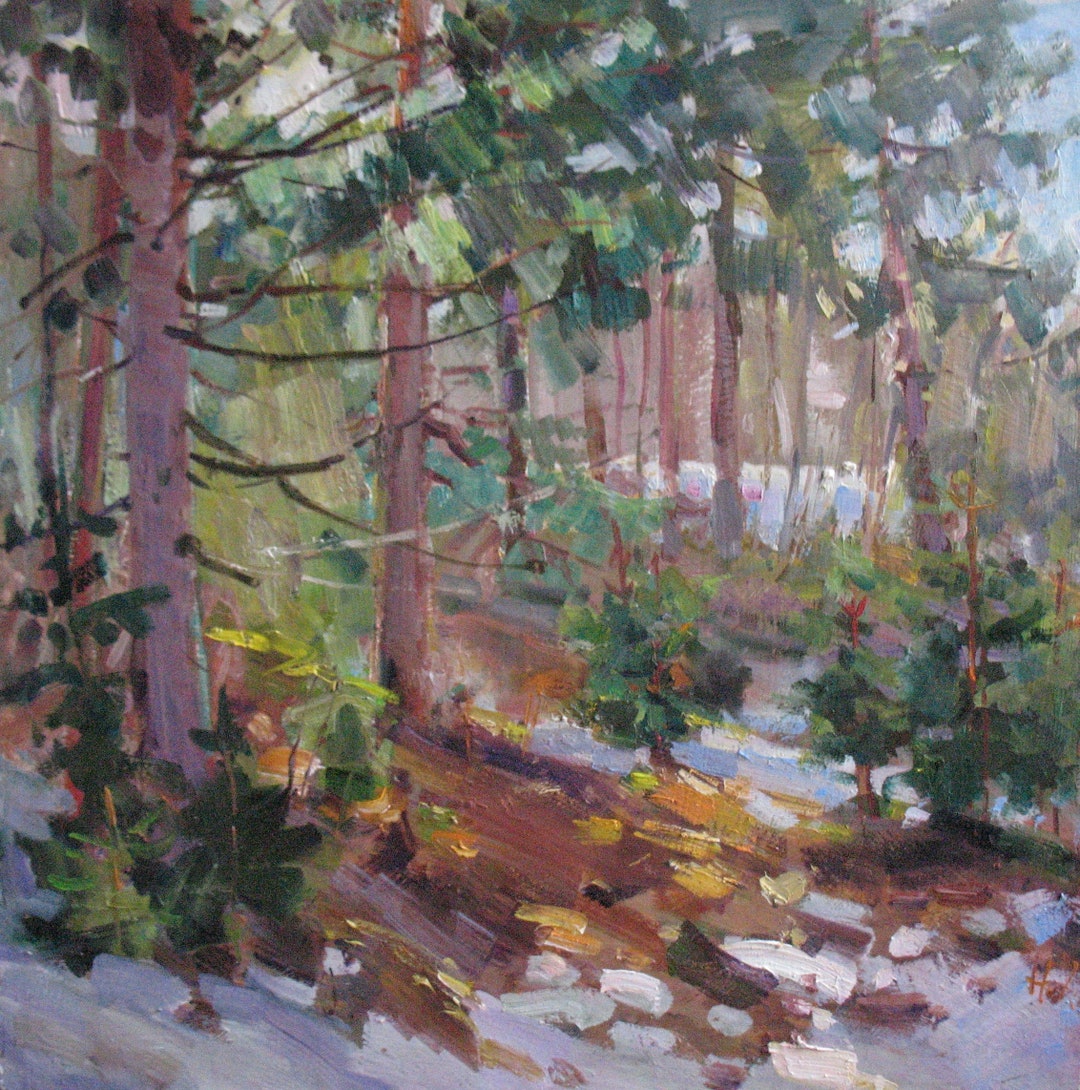 Forest Painting Spruce Forest Winter Landscape Modern Home - Etsy