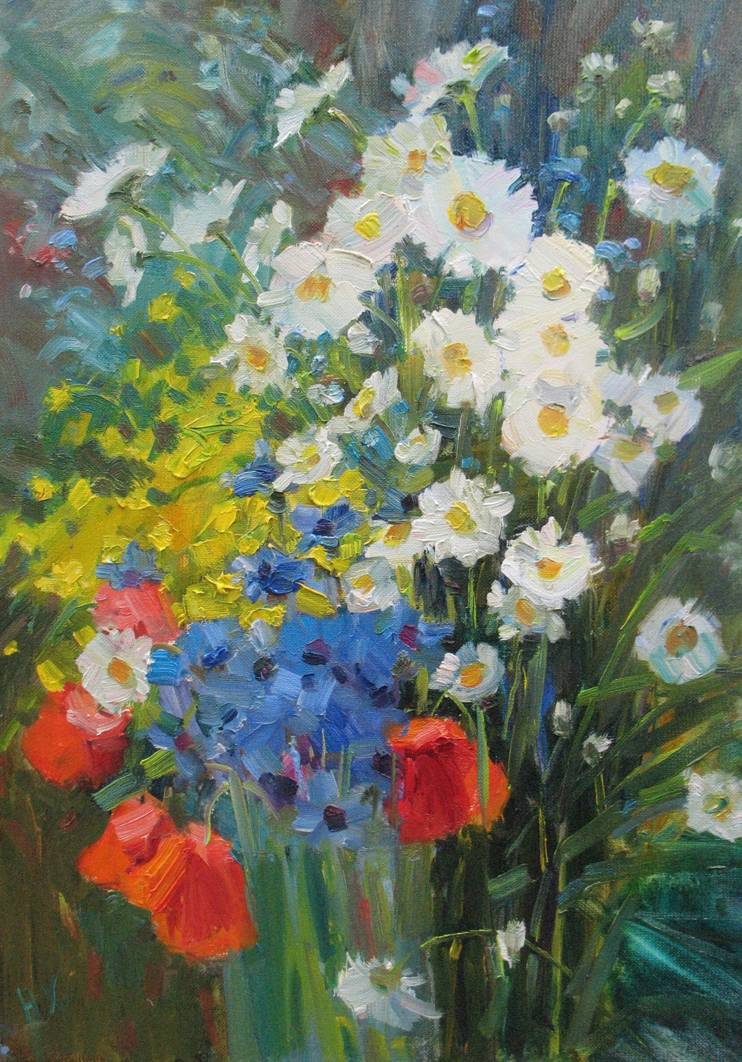 Wildflowers Oil Painting on Canvas: Colorful Impressionism Art (50x35 ...