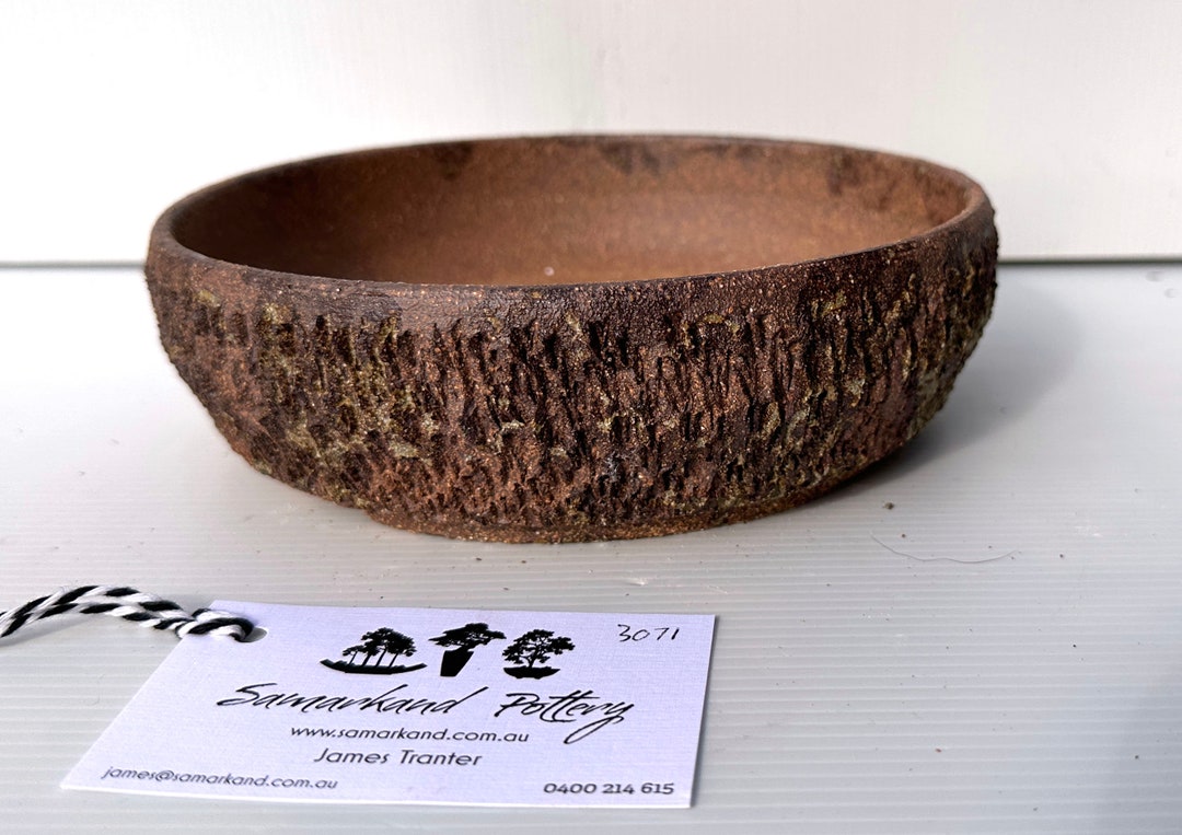 Round 19.5cm Brown Stoneware Textured Woodash Finish Bonsai - Etsy