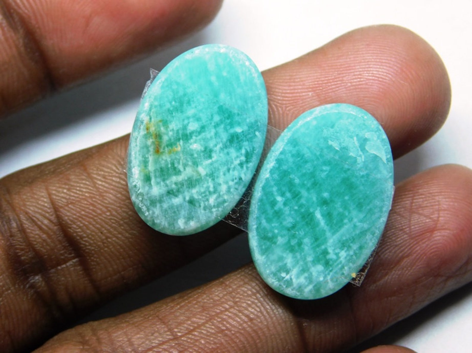 Awesome-Natural Green Amazonite pair cabochon loose gemstone | Etsy