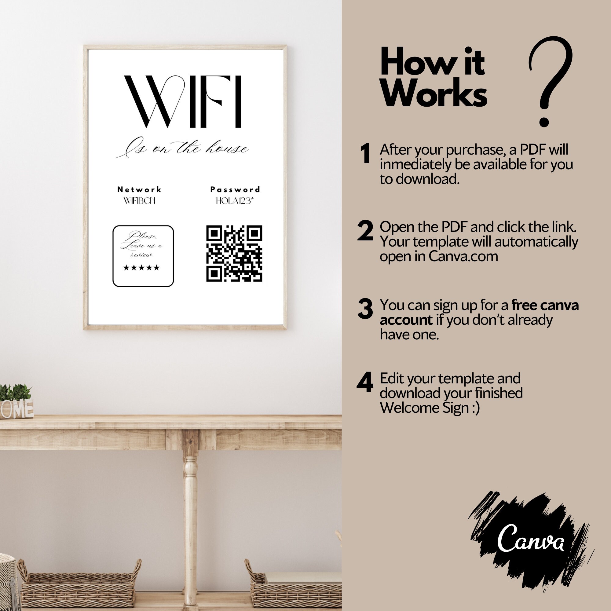 Wifi QR Code Sign Printable, Wifi Sign, Wifi Code, Wifi Password Sign ...
