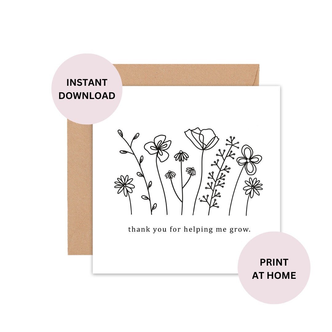 Thank You for Helping Me Grow Card, Digital Download, Instant Download ...