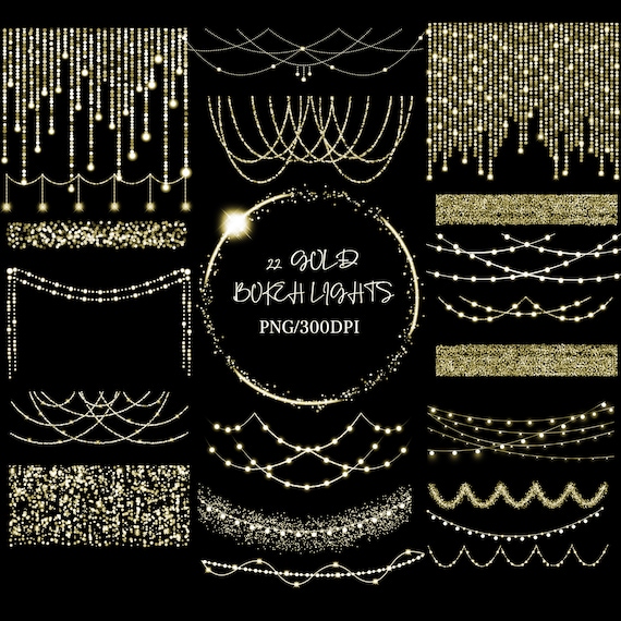 Art & Collectibles gold string lights clipart bokeh overlays glowing ...