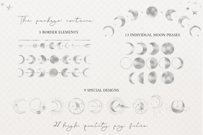 Silver Moon Clipart Celestial Moon Phases Png Lunar Phases - Etsy