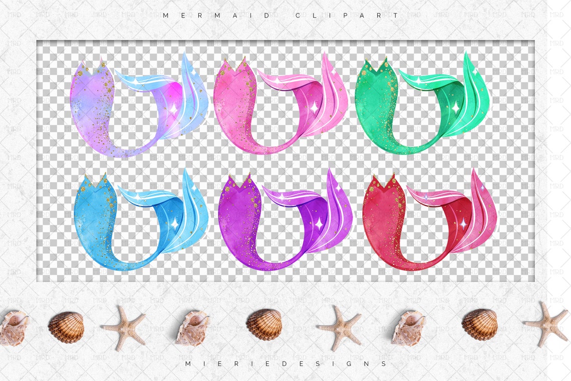 Watercolor Mermaid Tail Clipart Mermaid Tails Clip Art - Etsy