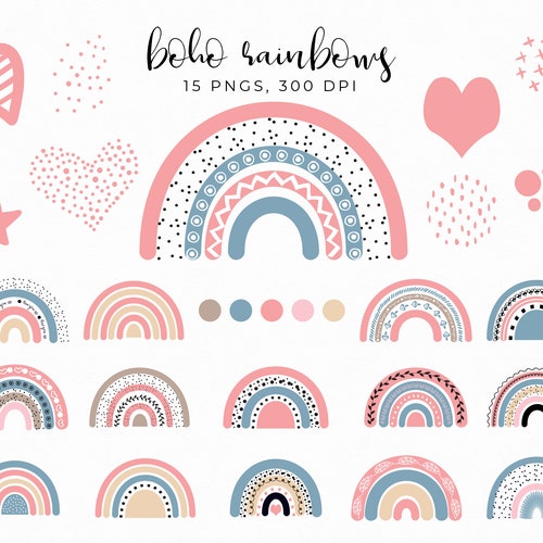 Watercolor Boho Rainbow Clip Art/ Boho Clipart/ Rainbow Png/ - Etsy