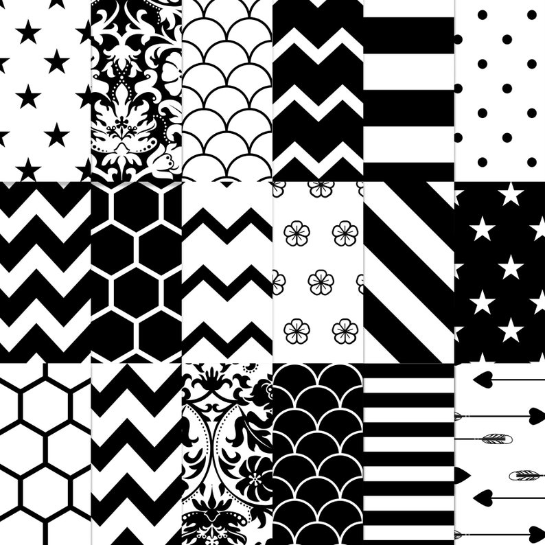 Black and White Digital Paper Backgrounds Patterns Printable - Etsy